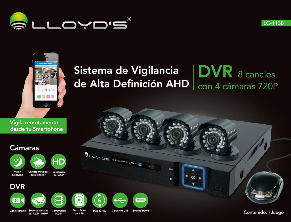 Sistema de video vigilancia de alta definicion AHD (DVR) (LC-1138)– Lloyds Smart