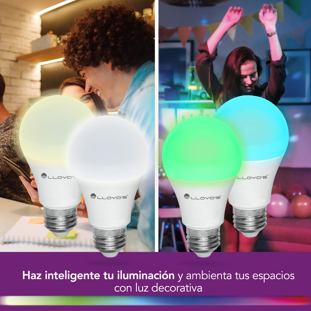 Set de 4 focos inteligentes WiFi, multicolor + luz cálida RGBW (LC-118 ...